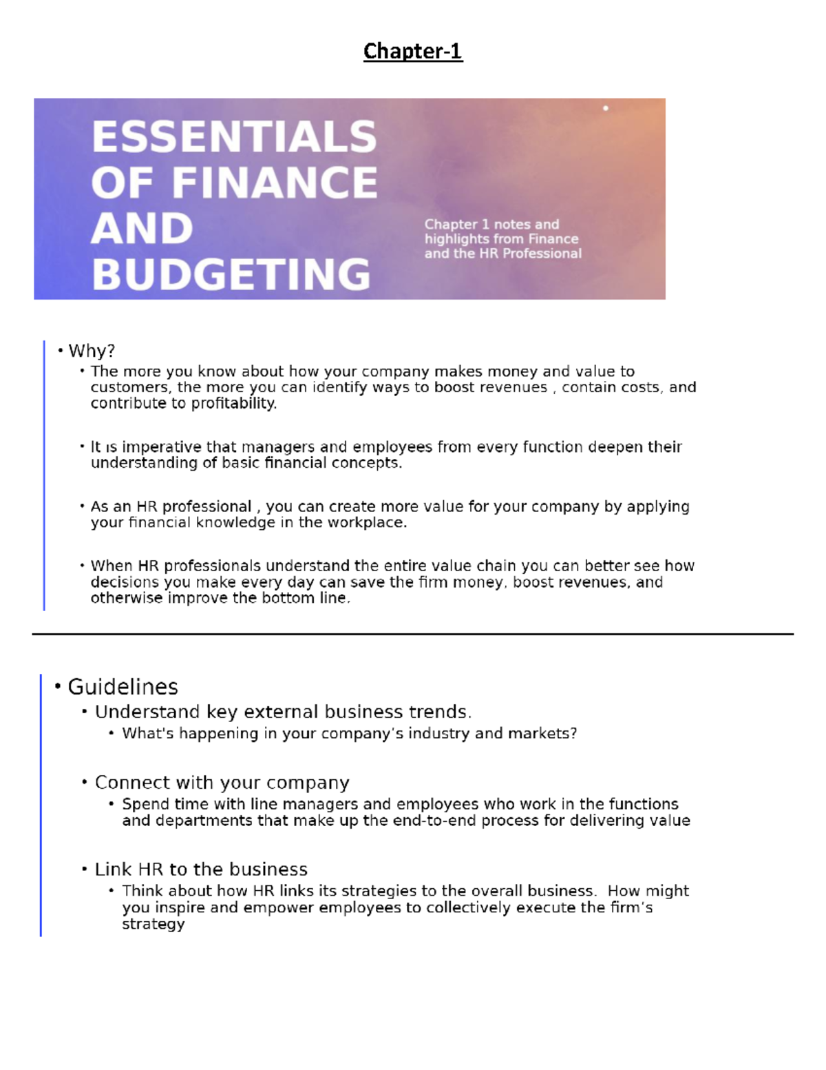Finance, Chapter - 1 - HRMT70007 - Chapter- - Studocu