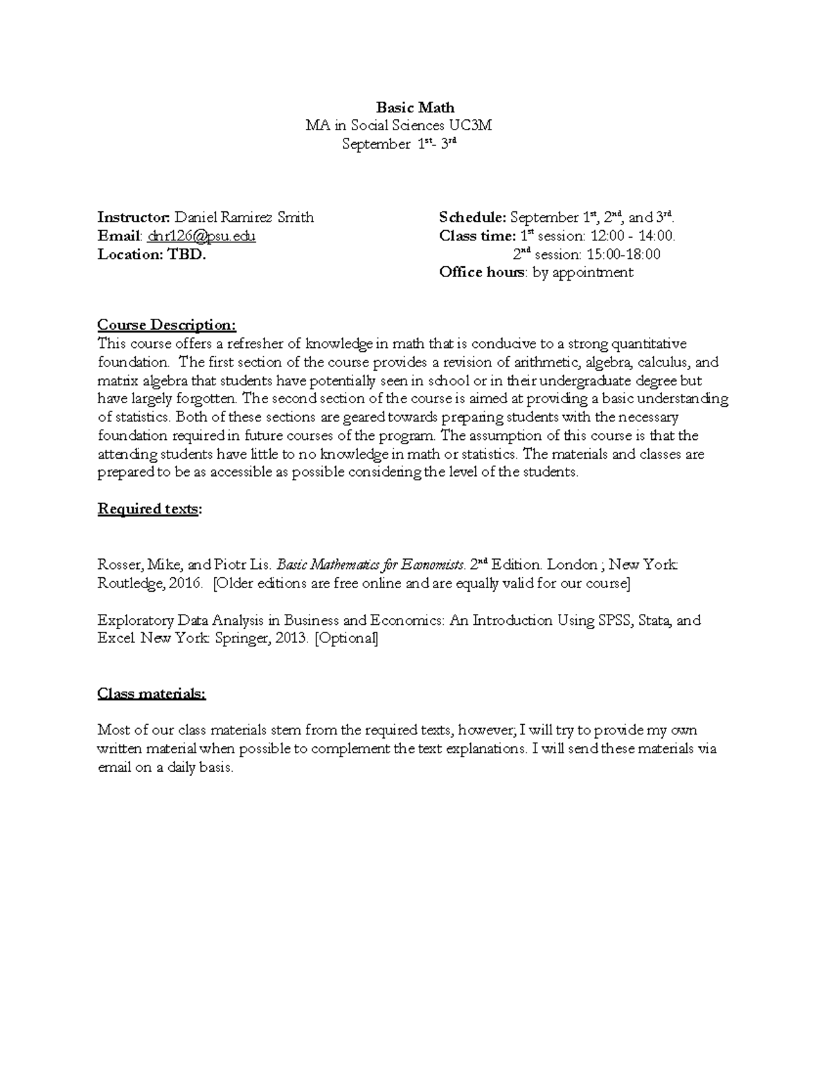 Basic math 2021 Syllabus D Ramírez sylabbus - Basic Math MA in Social ...