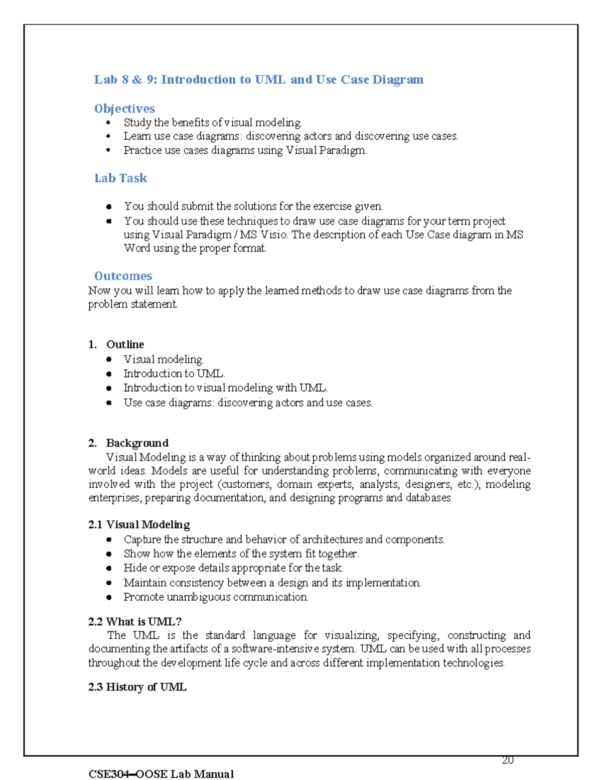 Lab 9 - yyyy - 20 Lab 8 & 9: Introduction to UML and Use Case Diagram ...