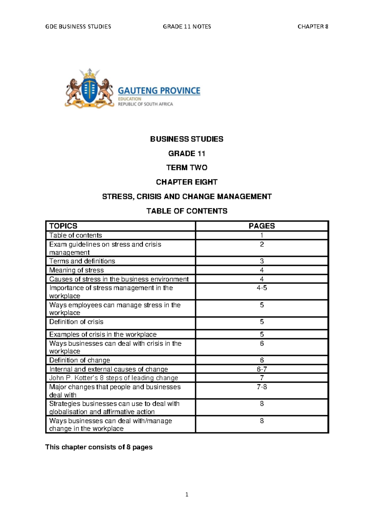 2020 Business Studies Grade 11 Notes Chapter Eight - BUSINESS STUDIES ...