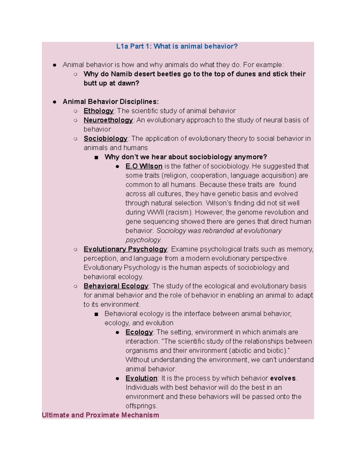 Lecture 1 Evolution - L1a Part 1: What is animal behavior? Animal ...