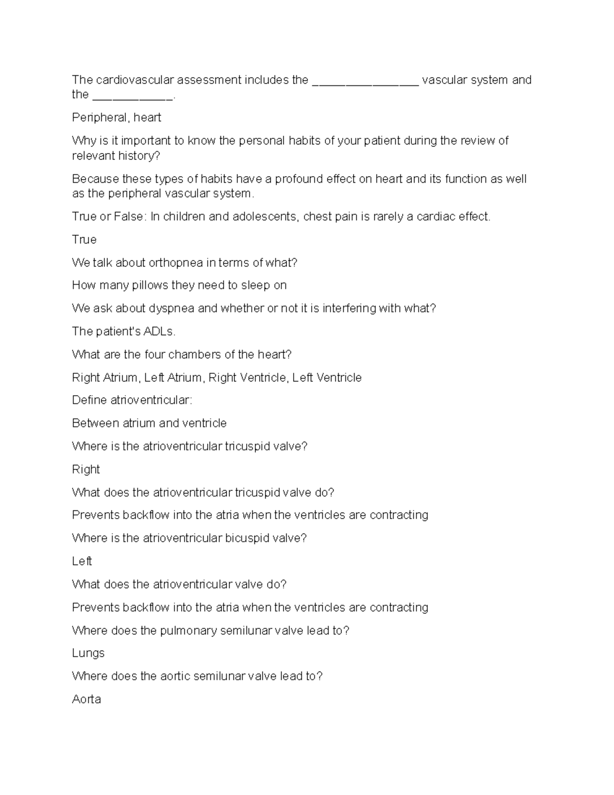 Cardiac q and a - practice questions - The cardiovascular assessment ...