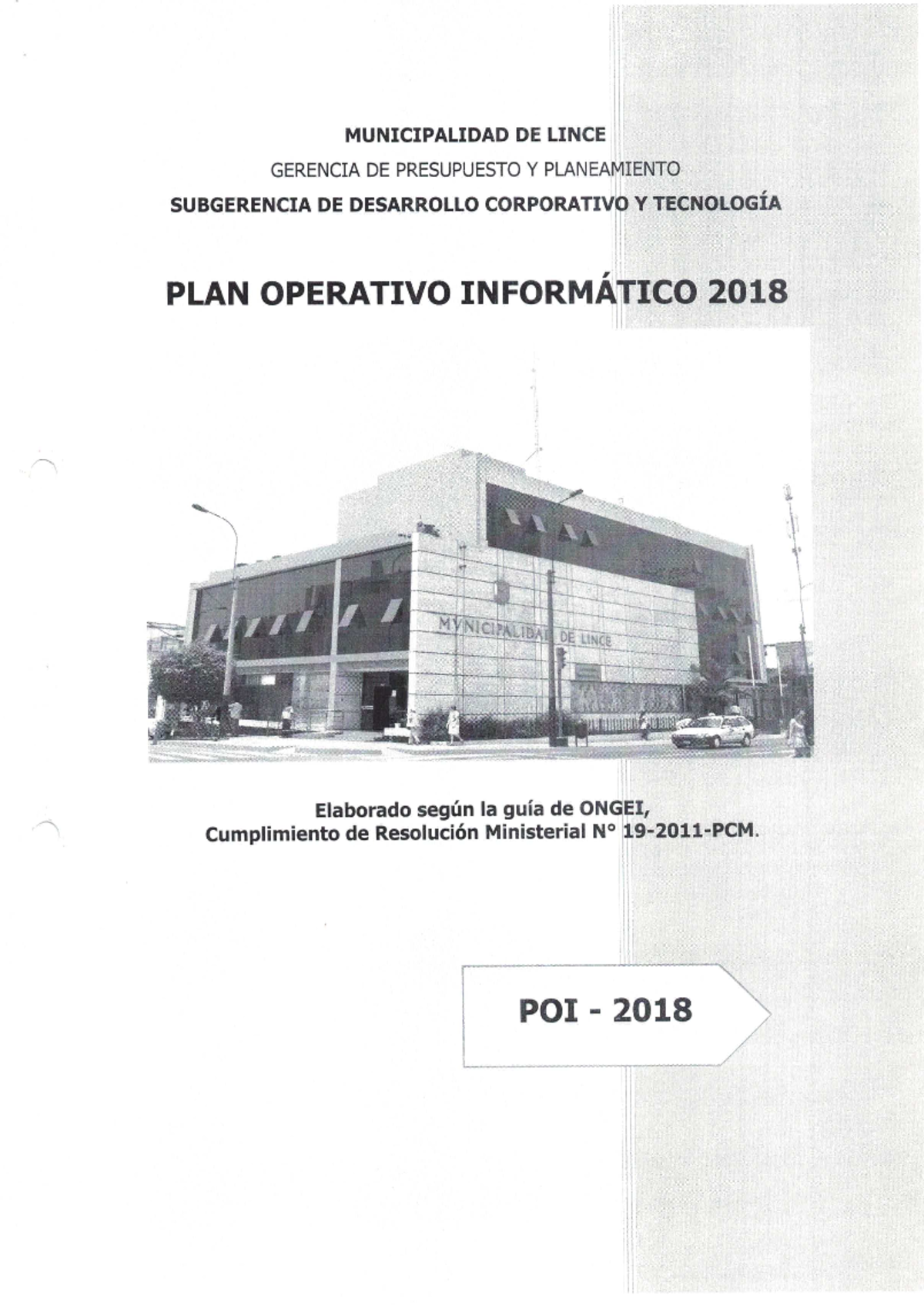 PLAN Operativo Informatico 2019-2021 - MUNICIPALIDAD DE LINCE GERENCIA ...