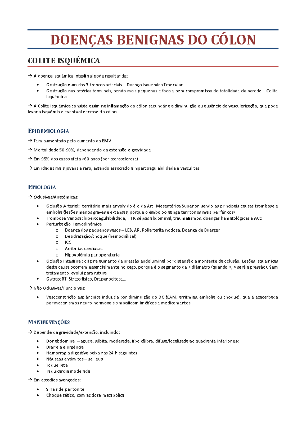 Doenças Benignas do Cólon - DOENÇAS BENIGNAS DO CÓLON COLITE ISQUÉMICA ...