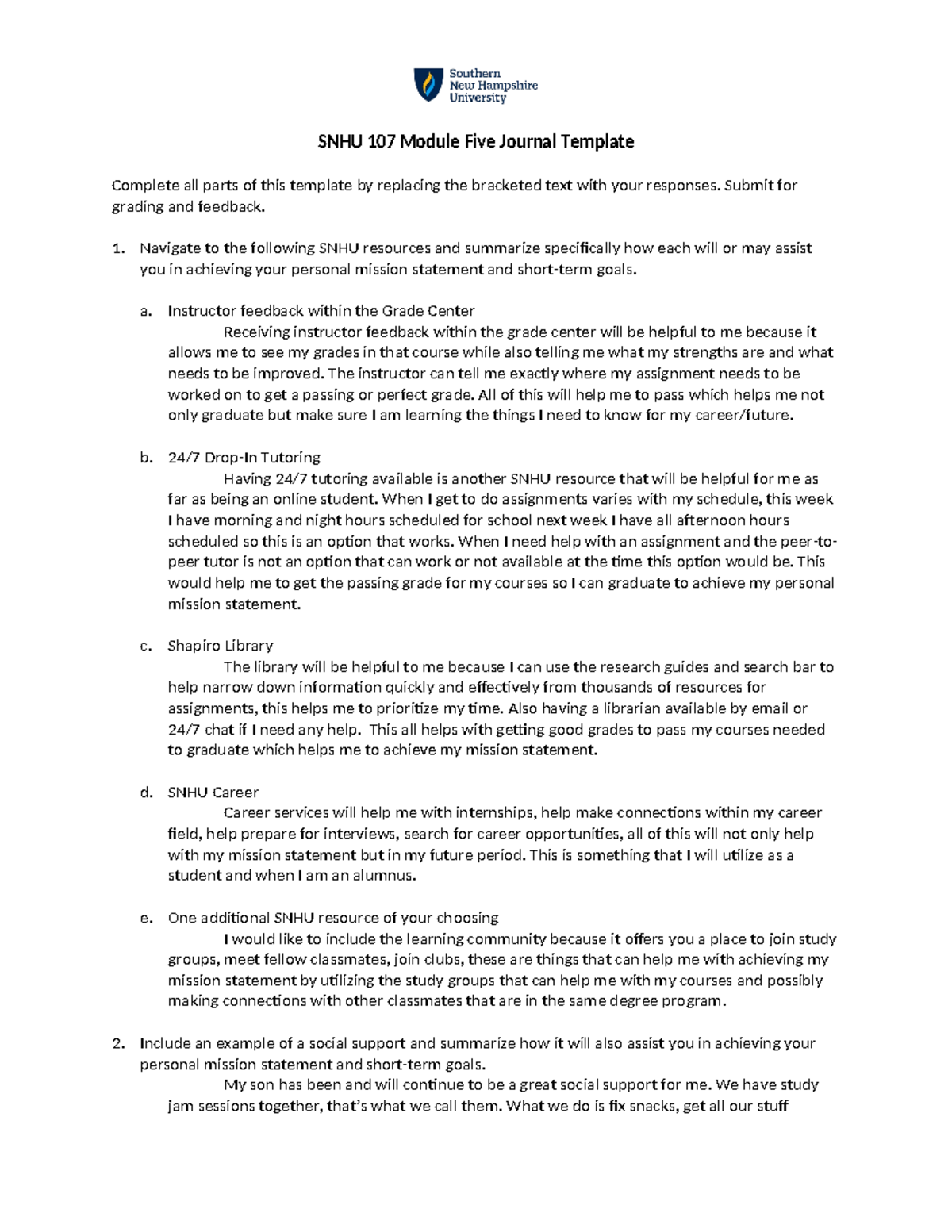 SNHU 107 Module Five Journal - Submit for grading and feedback. 1 ...
