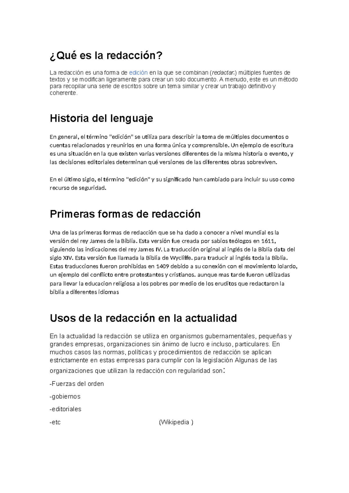 Qué es la redacción - redaccion - ¿Qué es la redacción? La redacción es ...