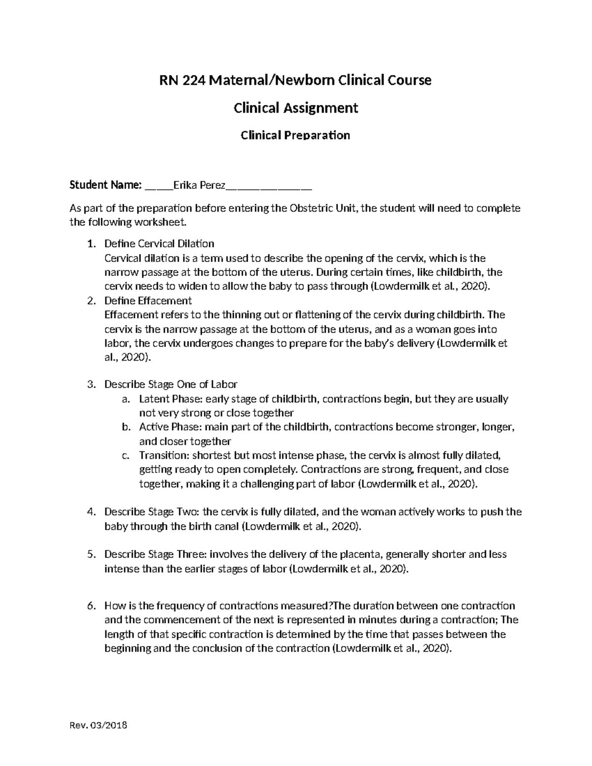 RN 224 Clinical Preparation 7 - RN 224 Maternal/Newborn Clinical Course ...