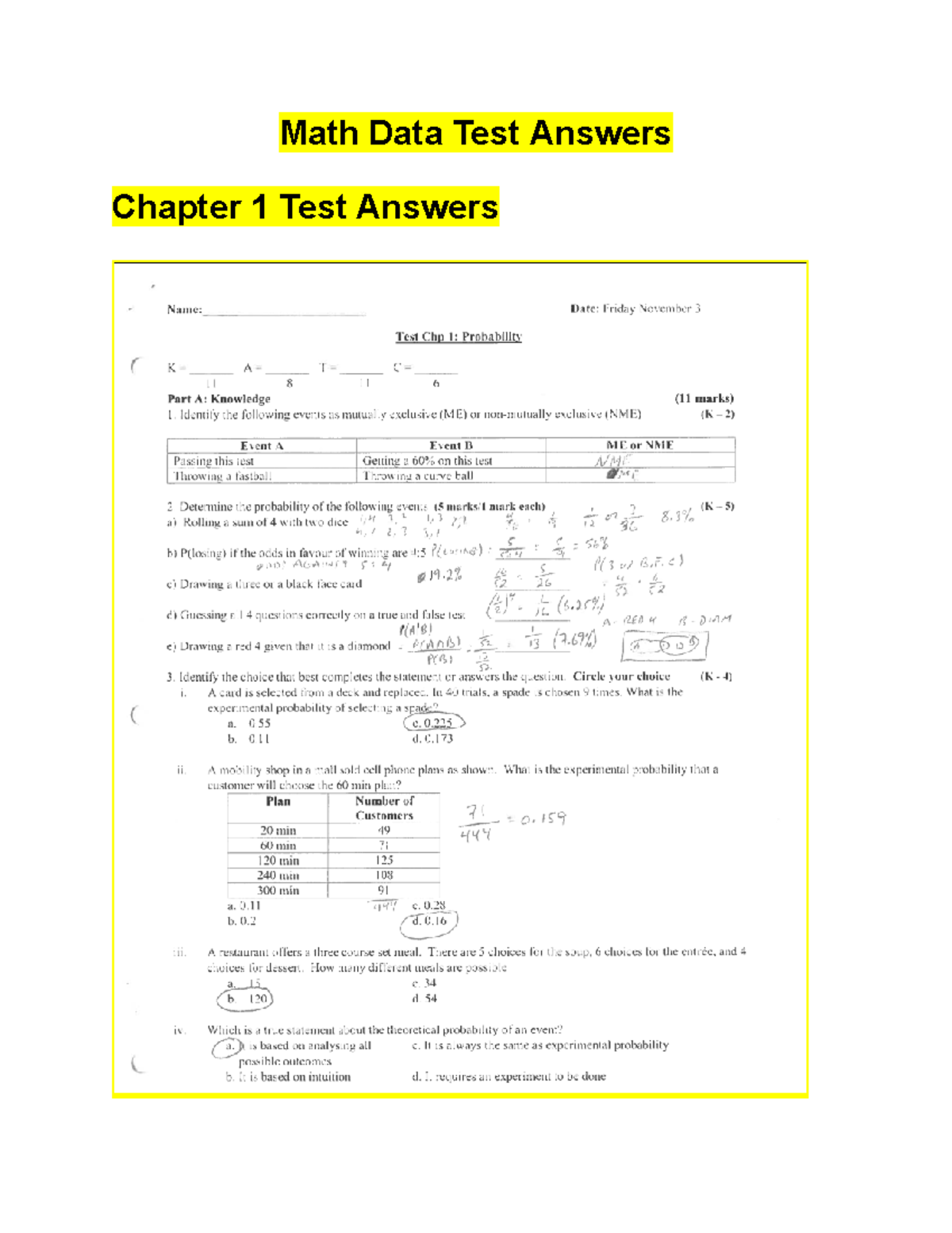Math Data Test Answers - Math Data Test Answers Chapter 1 Test Answers ...