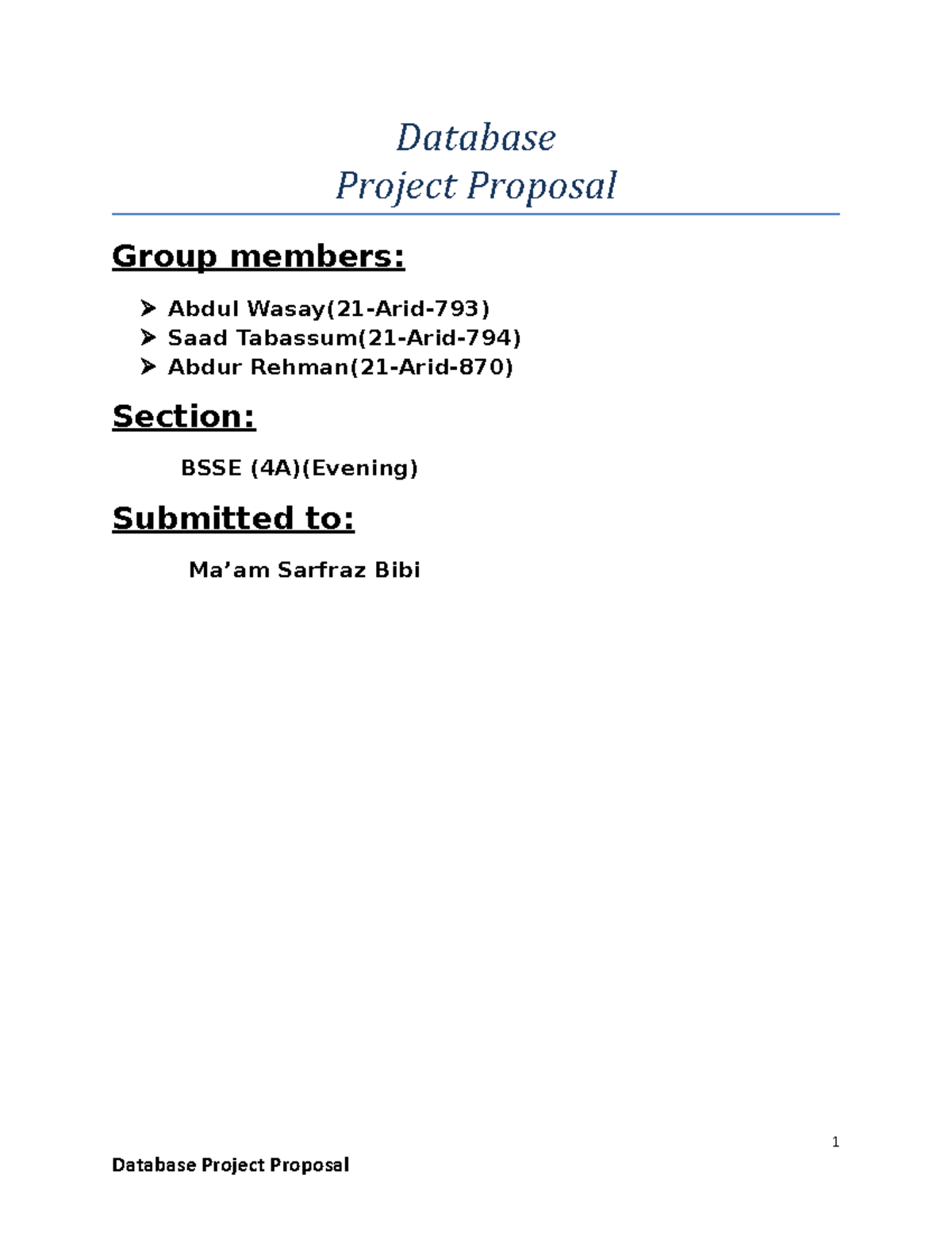 Research work of a topic - Database Project Proposal Group members ...