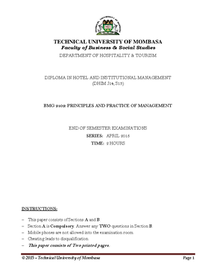 BPSM 303 Course Outlines - KISII UNIVERSITY FACULTY OF COMMERCE: DEPARTMENT OF MANAGEMENT ...