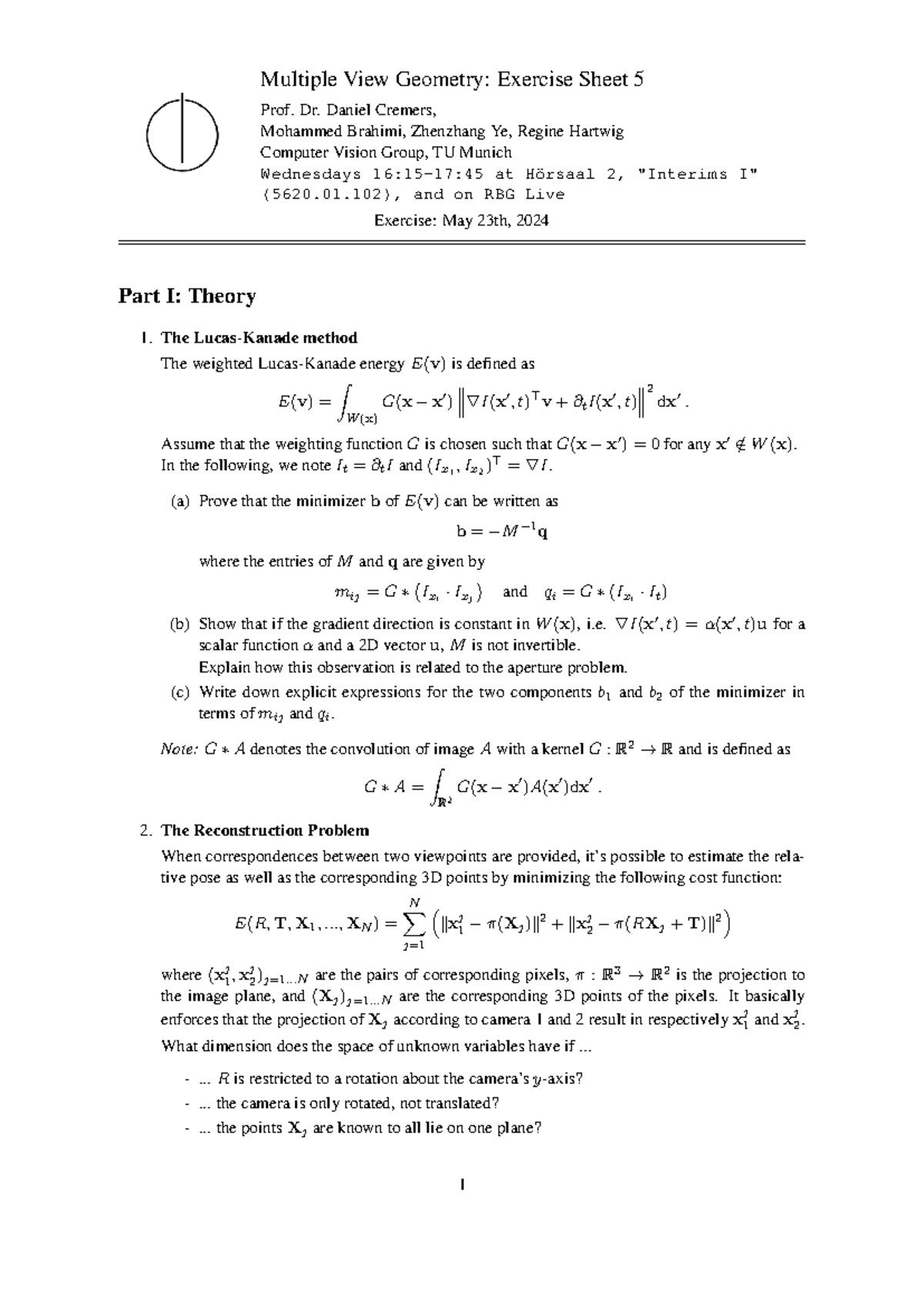 Ex05 - Ex05 - Multiple View Geometry: Exercise Sheet 5 Prof. Dr. Daniel Cremers, Mohammed ...