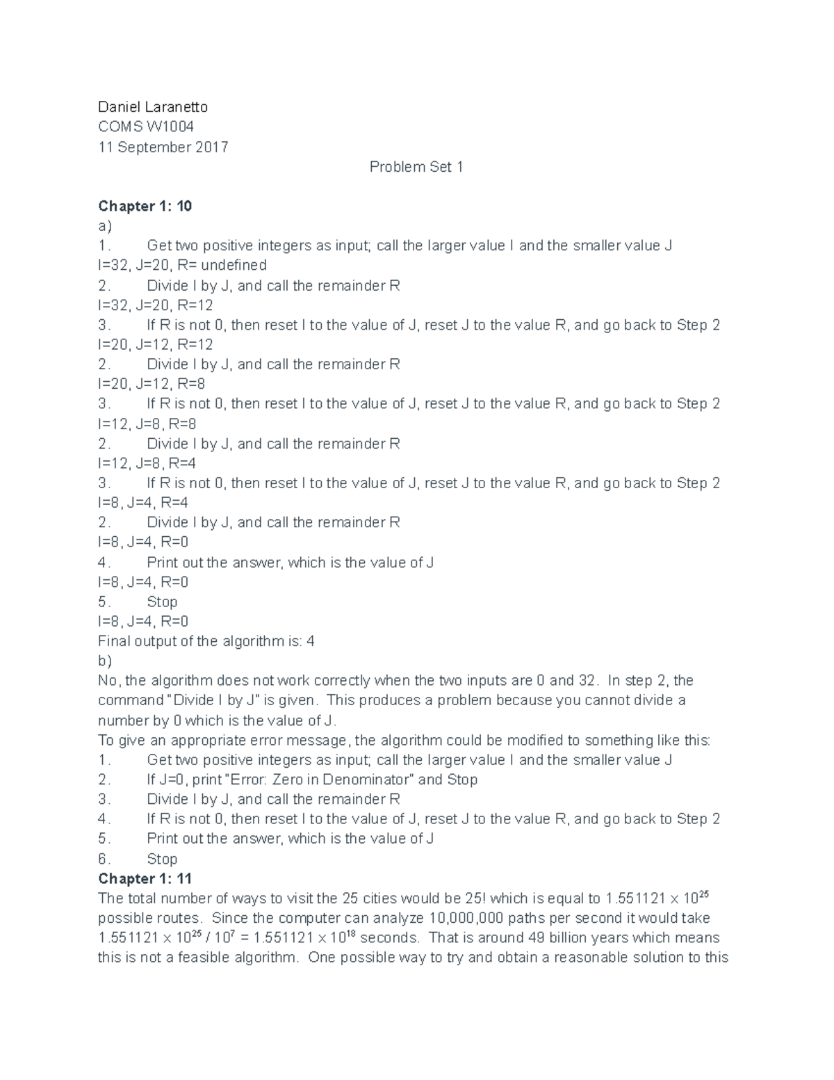 Problem Set 1 - Homework assignment - Daniel Laranetto COMS W1004 11 ...