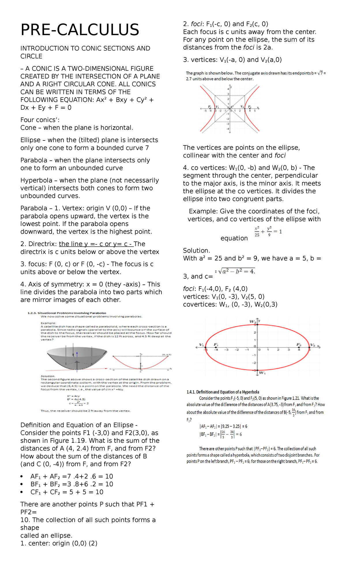 Precal - hgfd - PRE-CALCULUS INTRODUCTION TO CONIC SECTIONS AND CIRCLE ...