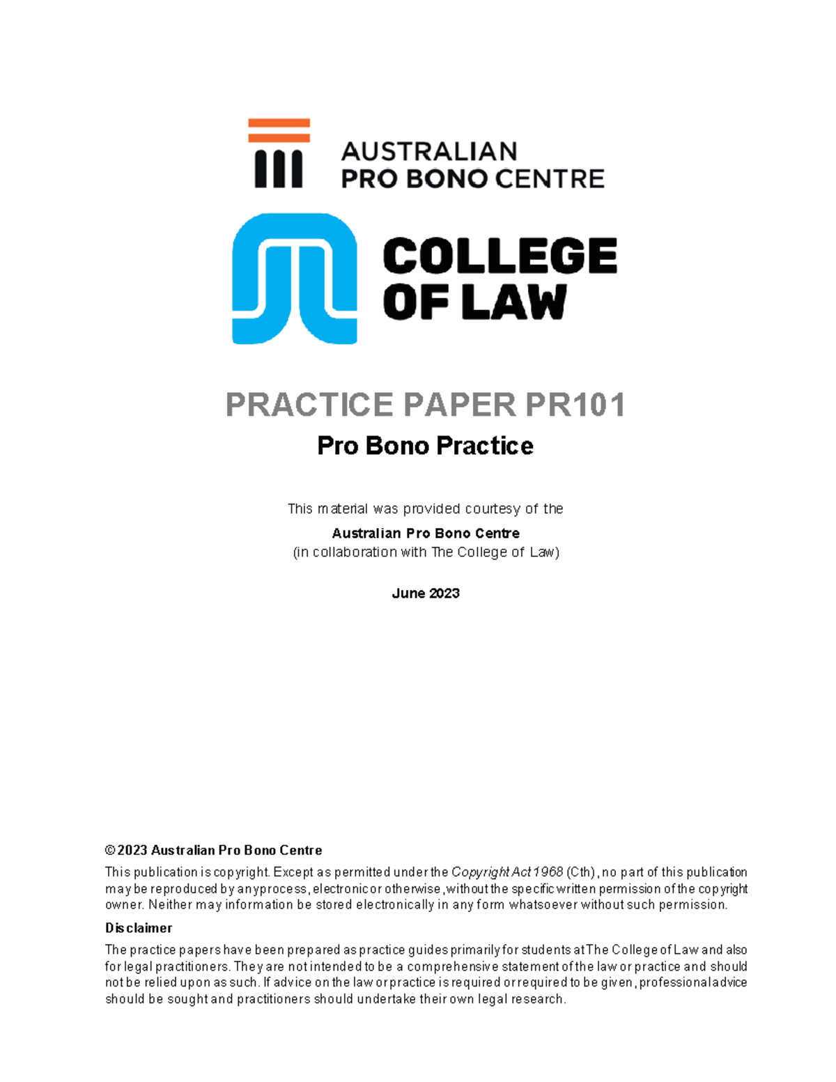 Practice Paper PR101 Pro Bono Practice - PRACTICE PAPER PR Pro Bono ...