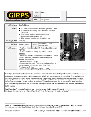GAM-21 (GAM 2) - GIRPS Nintendo Portion - Professor James Finley GAM-2 ...