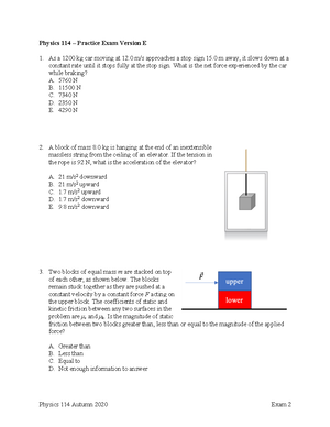 Physics 114 Equation Sheet - Physics 114 Final Exam Equation Sheet ...