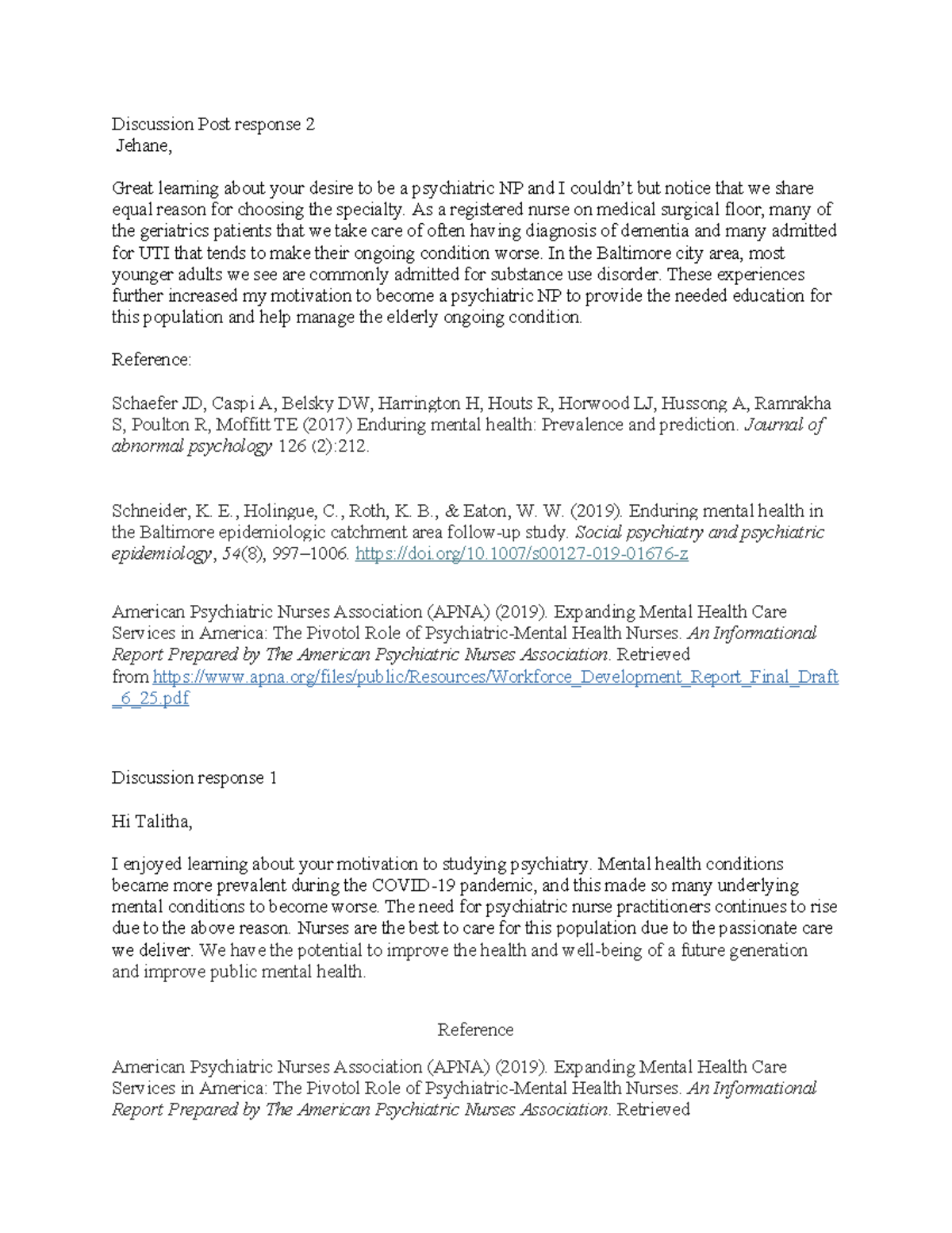 Discussion Responses - Discussion Post response 2 Jehane, Great ...