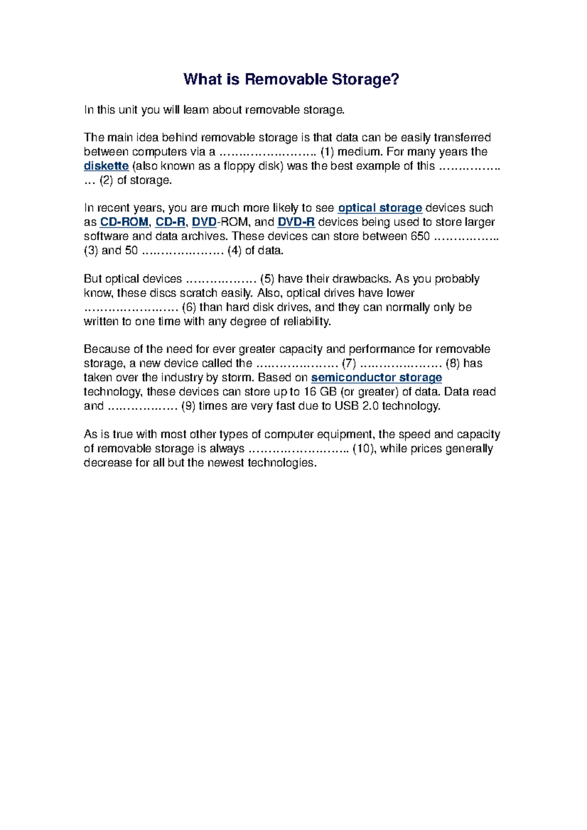 Seminar assignments - removable storage - What is Removable Storage? In ...