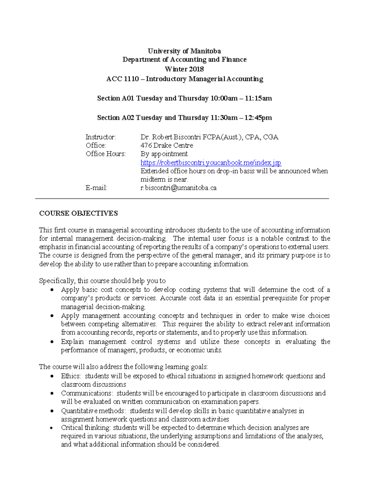 W18 ACC 1110 A01 A02 Course Outline - Biscontri - University of ...