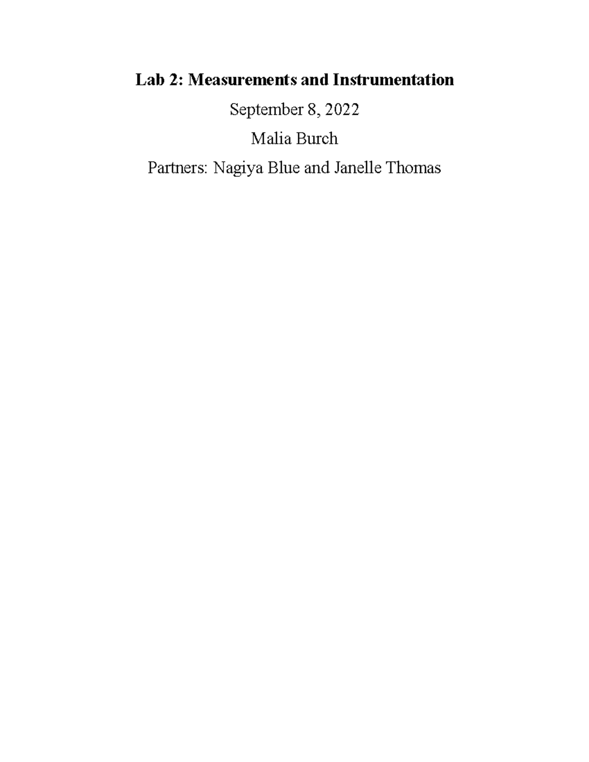 Lab 2 Report - None - Lab 2: Measurements and Instrumentation September ...