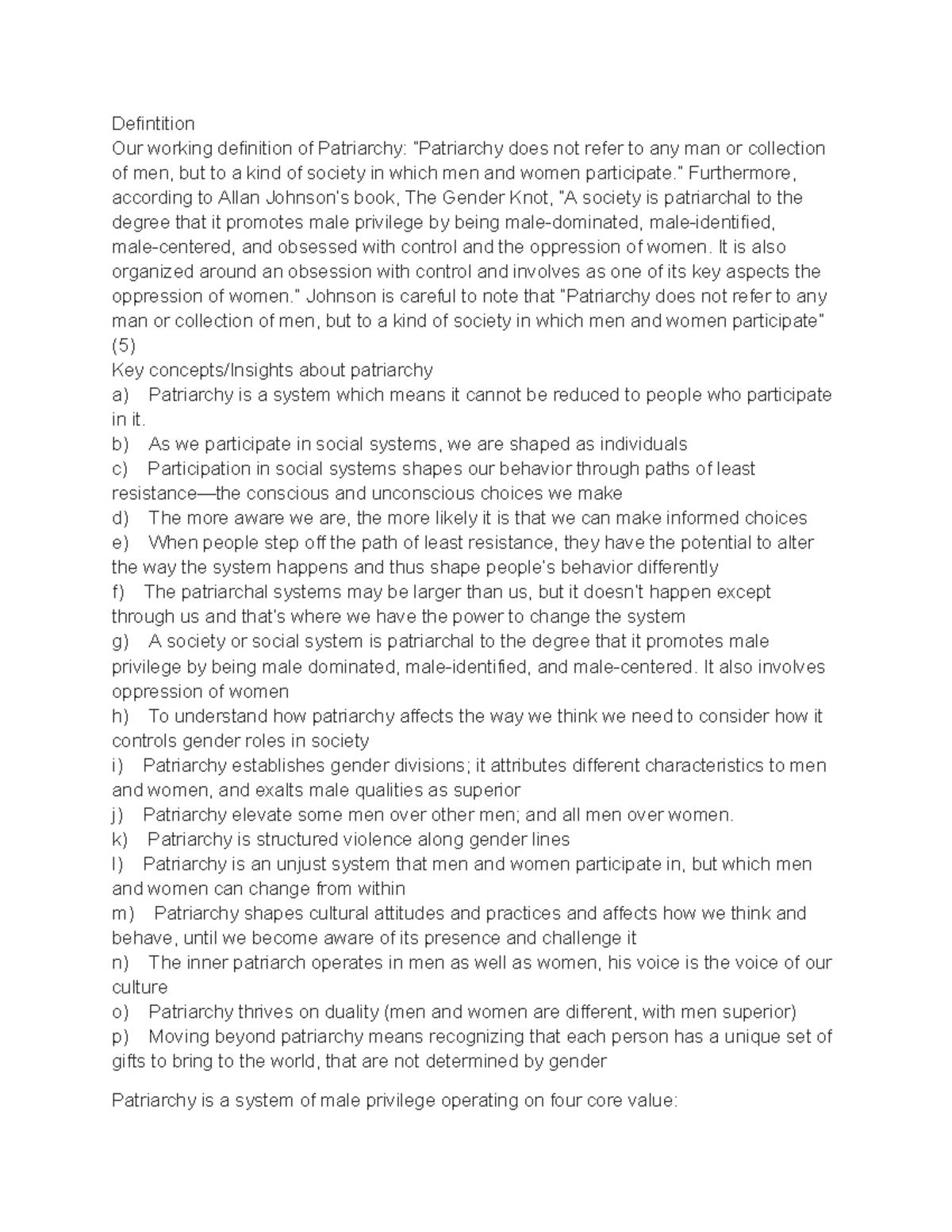 Overview of Patriarchy - Google Docs - Defintition Our working ...