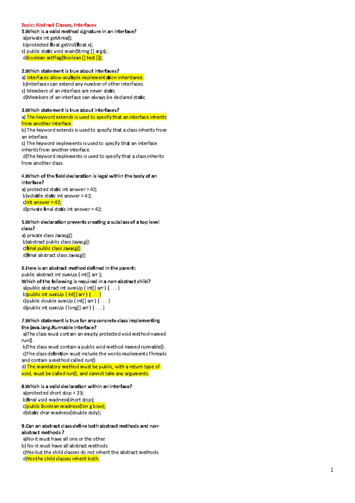 Core java Questions vigs - Topic: Abstract Classes, Interfaces 1 is a ...