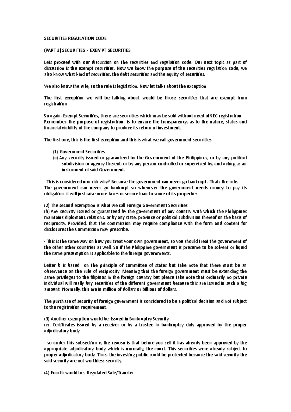 SRC - PART 3-5 - N/A - SECURITIES REGULATION CODE (PART 3) SECURITIES ...
