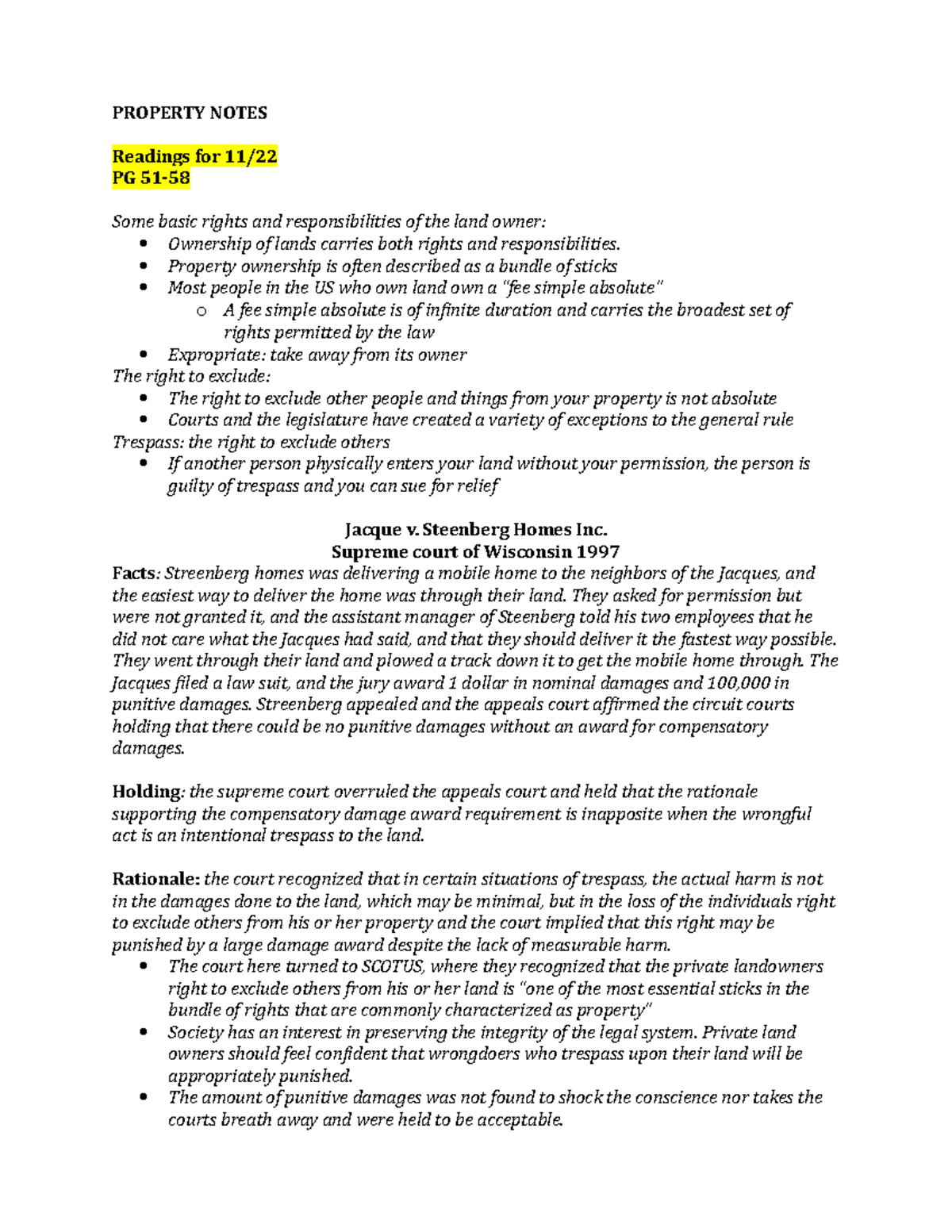Property Notes - PROPERTY NOTES Readings for 11/ PG 51- Some basic ...