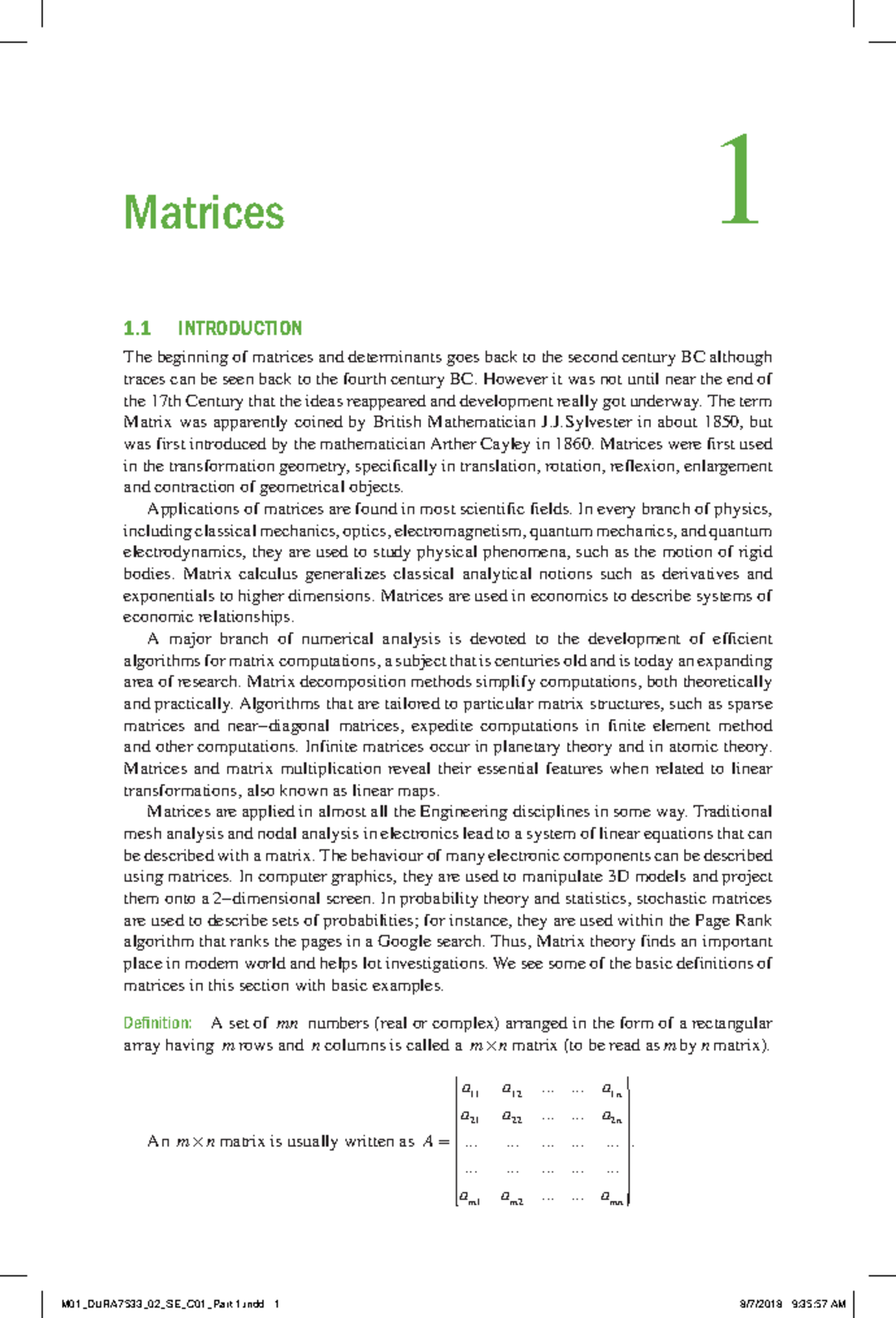 Engineering Mathematics Notes - Matrices 1 1 IntroductIon The beginning ...
