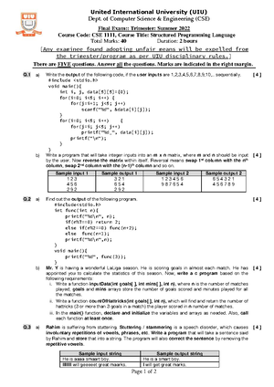 UIU CSE 225 Course Syllabus - UNITED INTERNATIONAL UNIVERSITY Department of Computer Science and ...