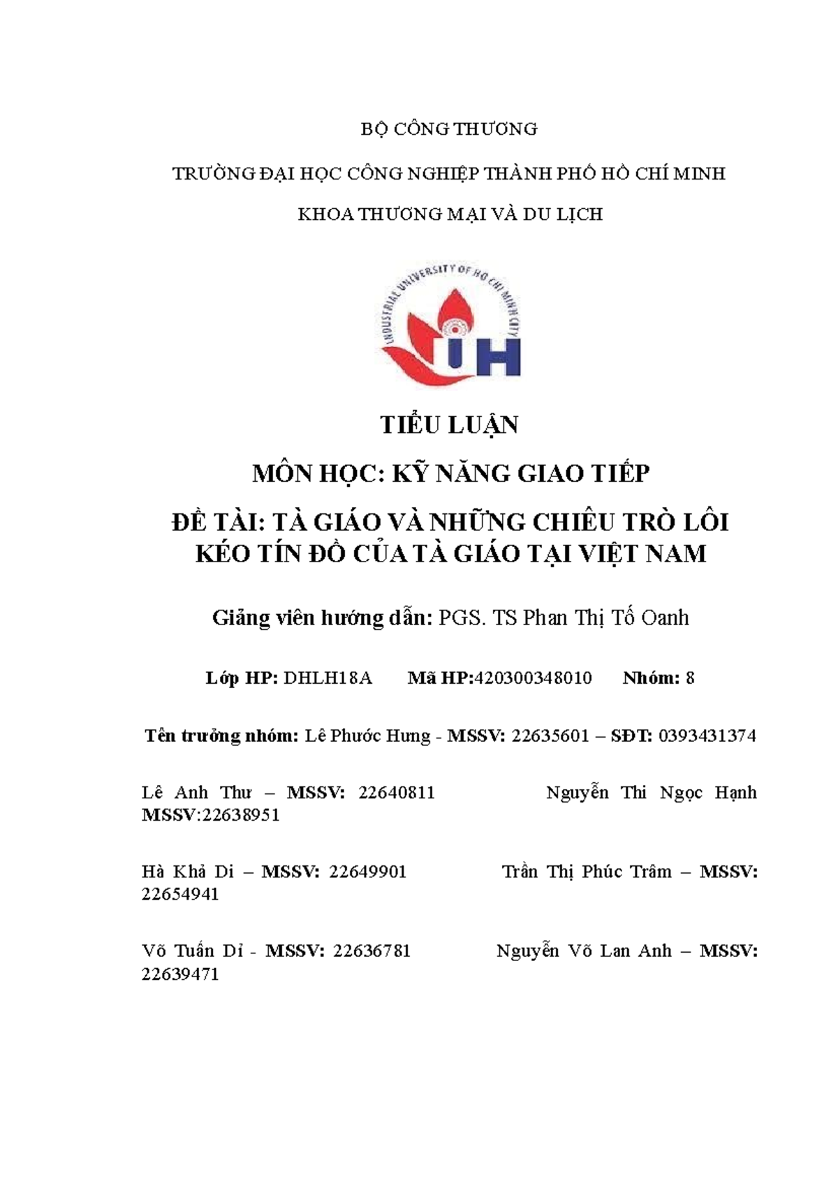 KNGT Final - Tieu luan ky nang giao tiep - BỘ CÔNG THƯƠNG TRƯỜNG ĐẠI ...