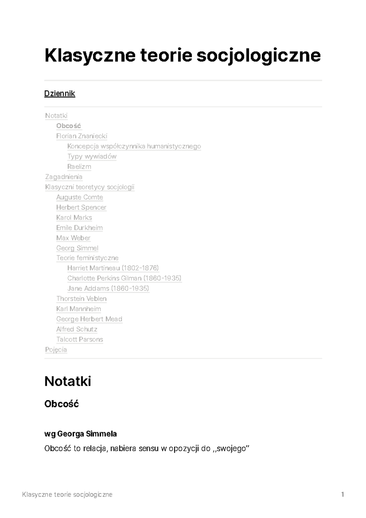 Klasyczne teorie socjologiczne - Klasyczne teorie socjologiczne Dziennik Notatki Obcość wg ...