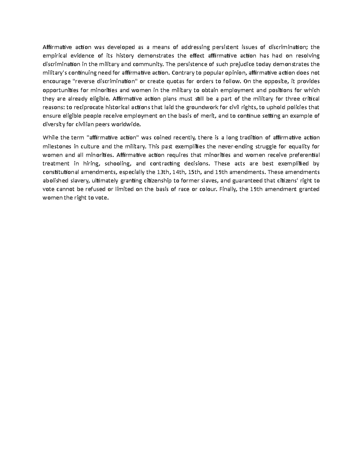 English Free Writing Essay in College - Affirmative action was ...