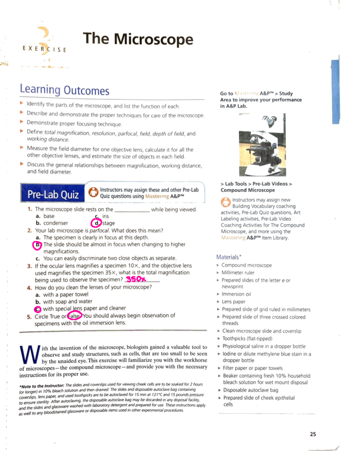 Exercise 3 pre lab quiz - pre lab quiz - The Microscope Learning ...