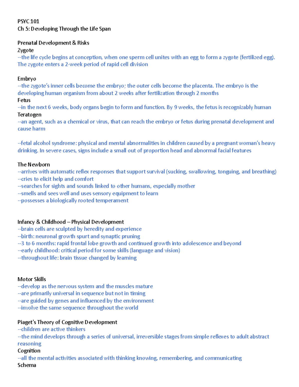 Ch 5 - Development Outline - PSYC 101 Ch 5: Developing Through the Life ...