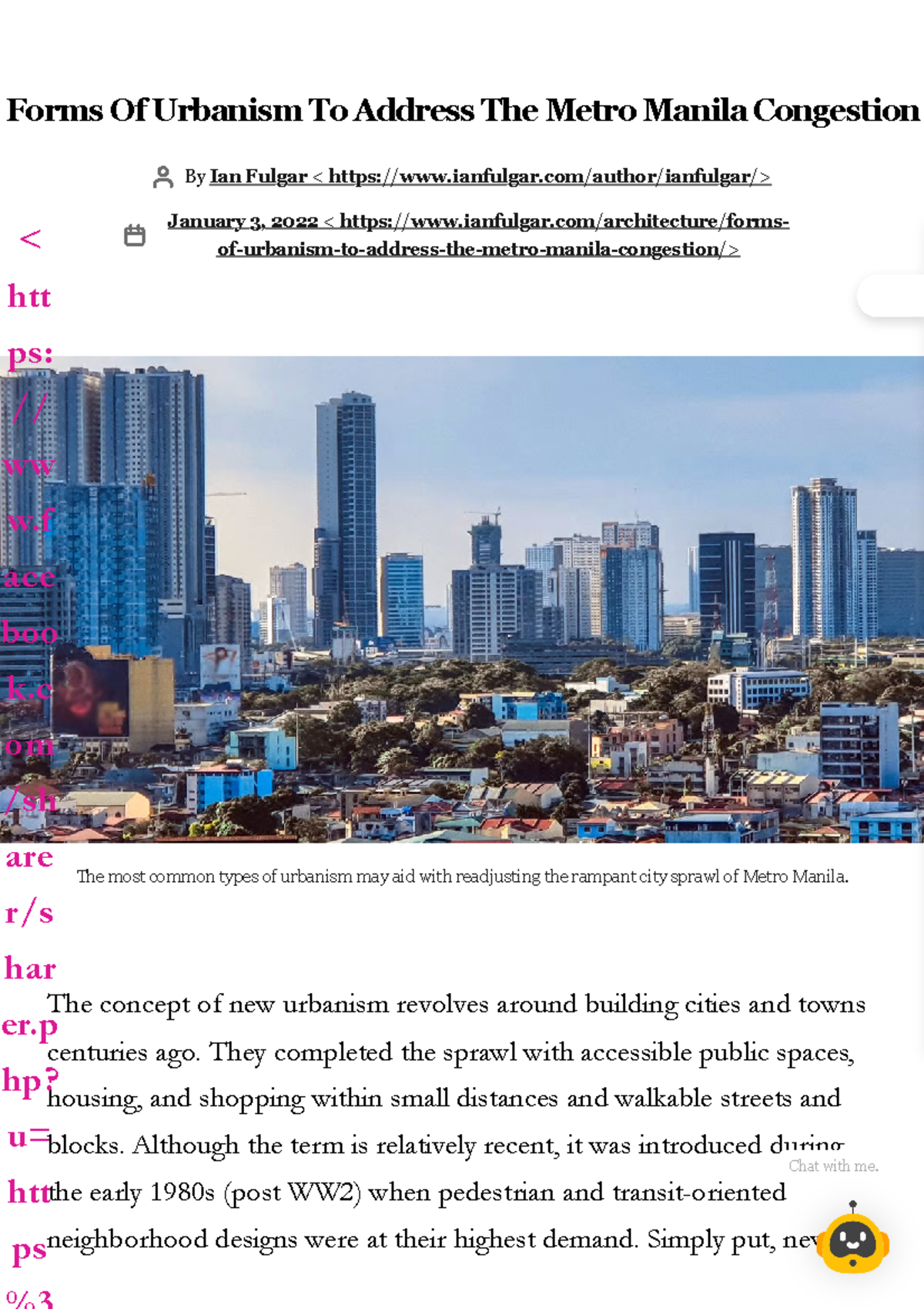 Forms Of Urbanism To Address The Metro Manila Congestion - They ...