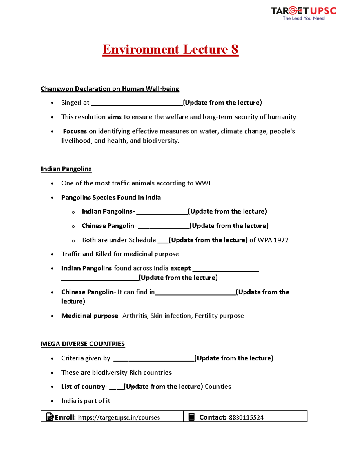 A23.Environment Lecture 08 - Environment Lecture 8 Changwon Declaration ...