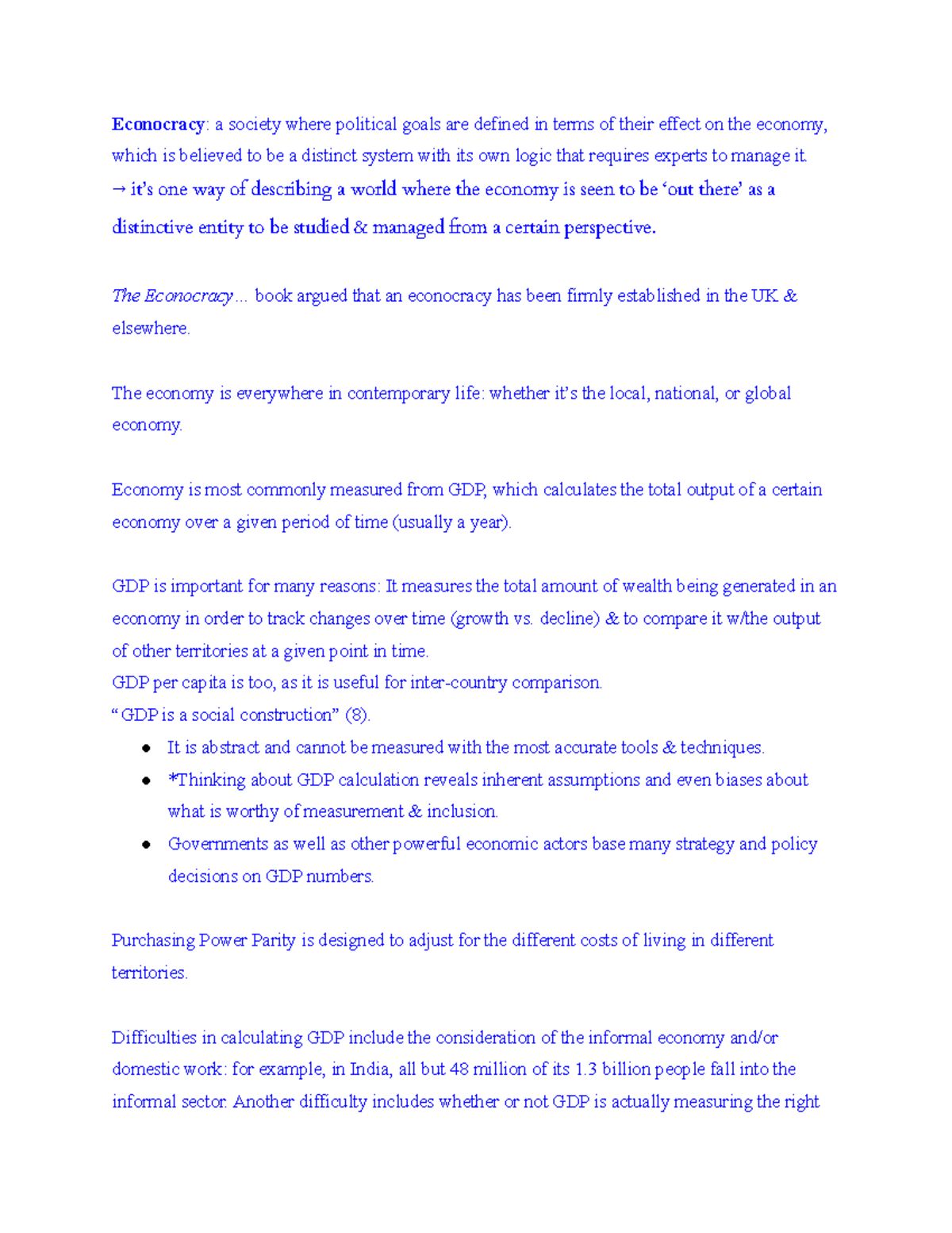 What is the economy? Lecture Notes - Econocracy: a society where ...