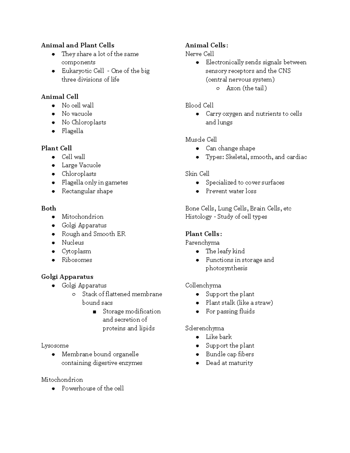 Exam 2.1 Notes - Animal and Plant Cells as well as their components ...