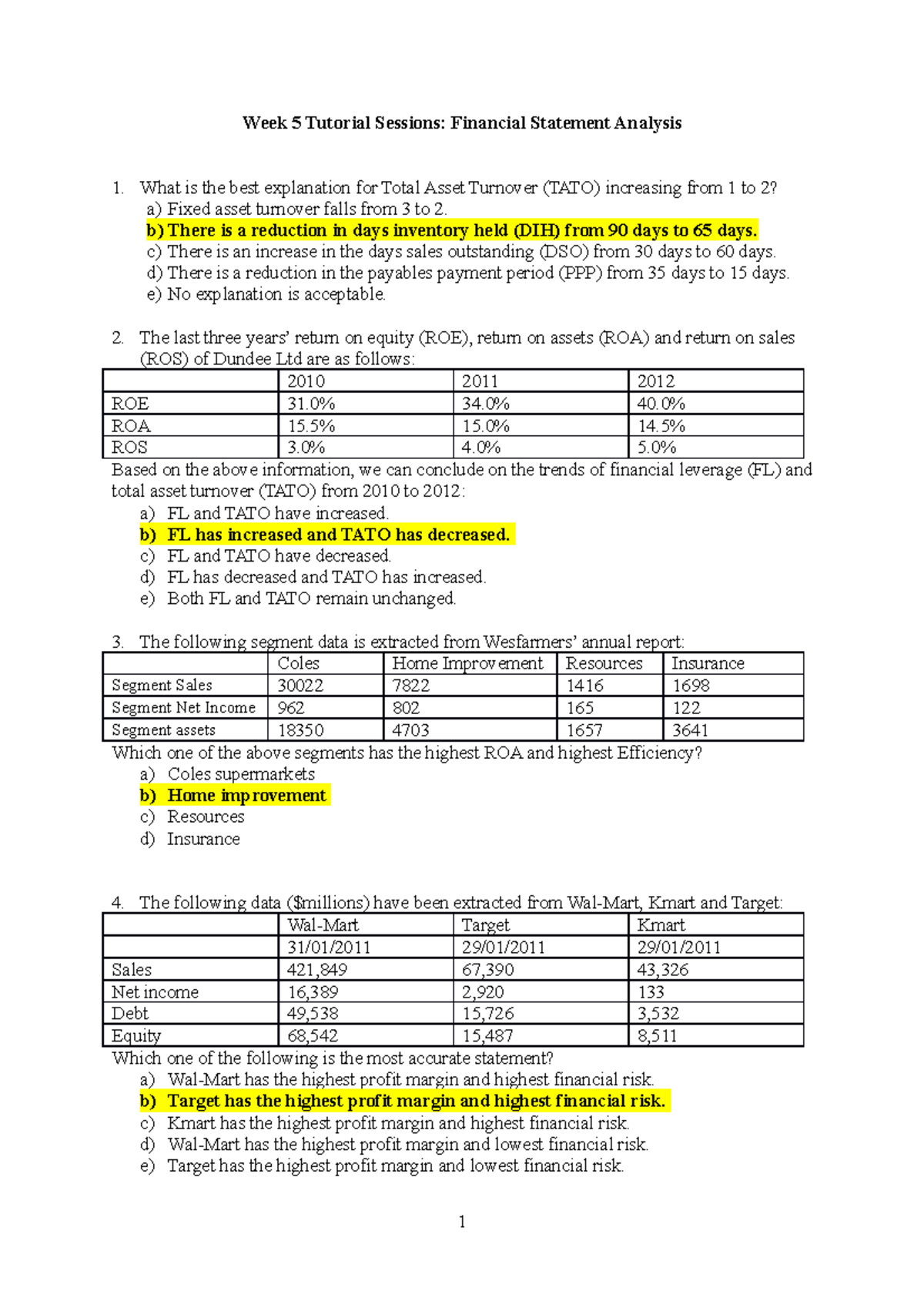 Week5 Tutorial Questions - Week 5 Tutorial Sessions: Financial ...