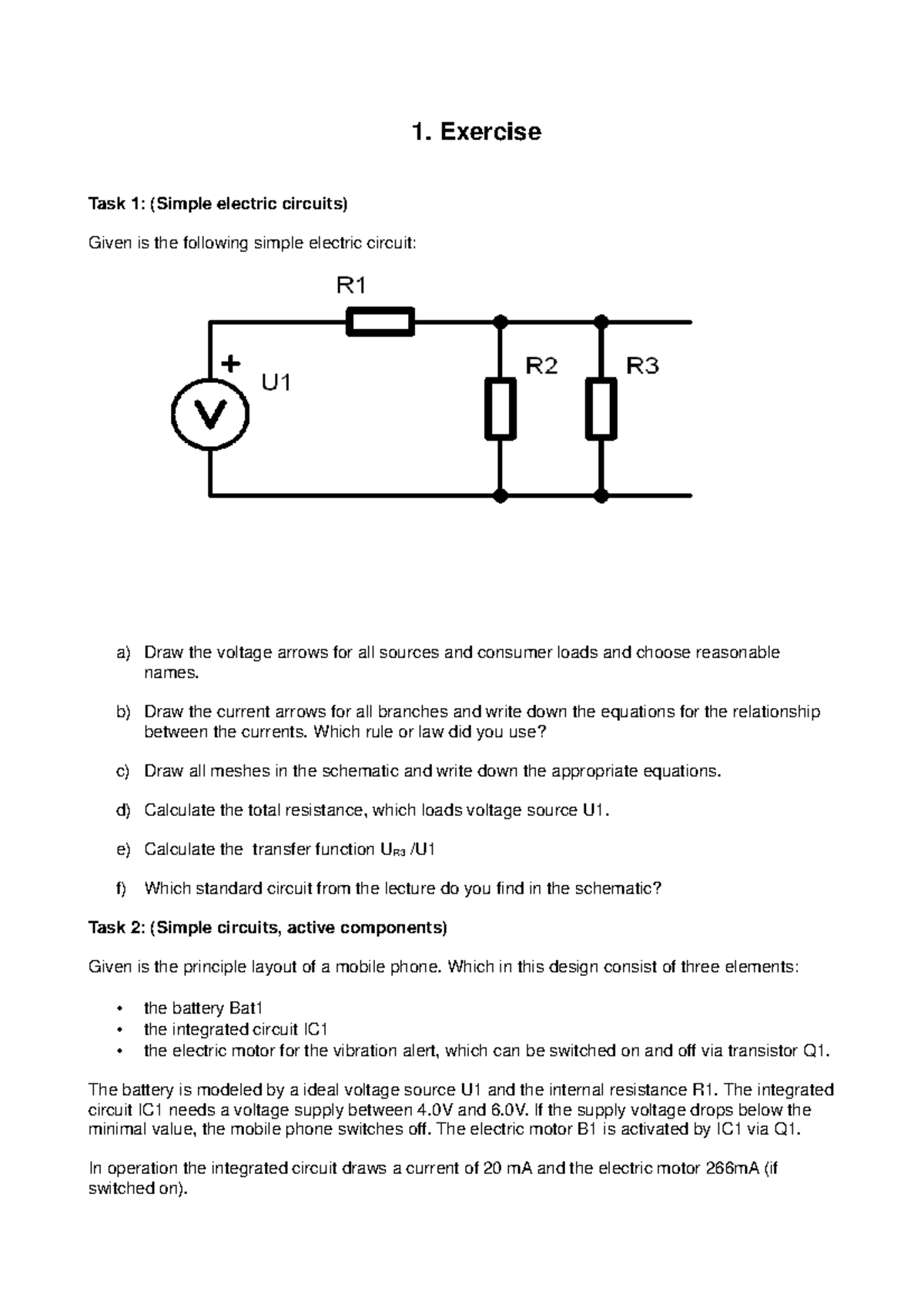 Exercise 01 Basic Electronics - 1. Exercise Task 1: (Simple electric ...