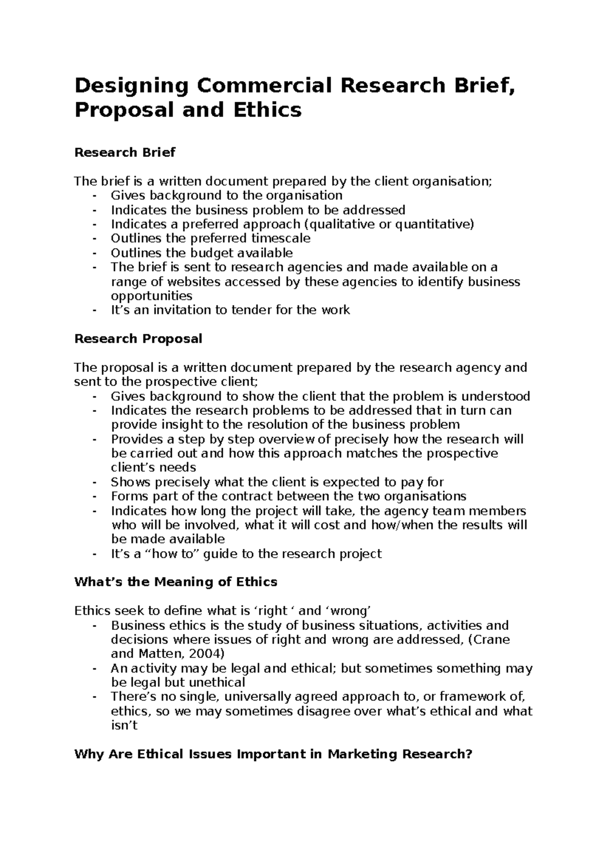 Designing Commercial Research Brief - Designing Commercial Research ...