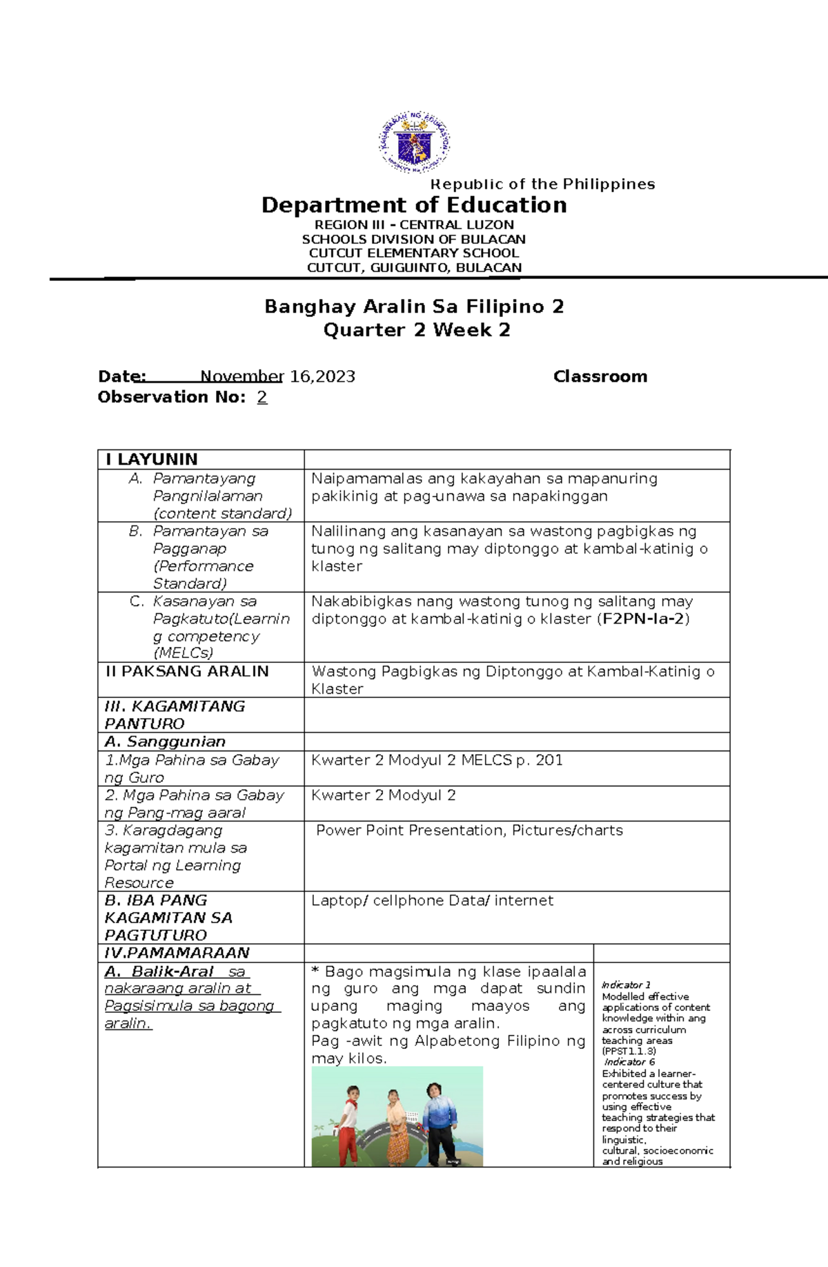COFilipino-Q2-W2 - COT IN FILIPINO 2 - Republic of the Philippines ...