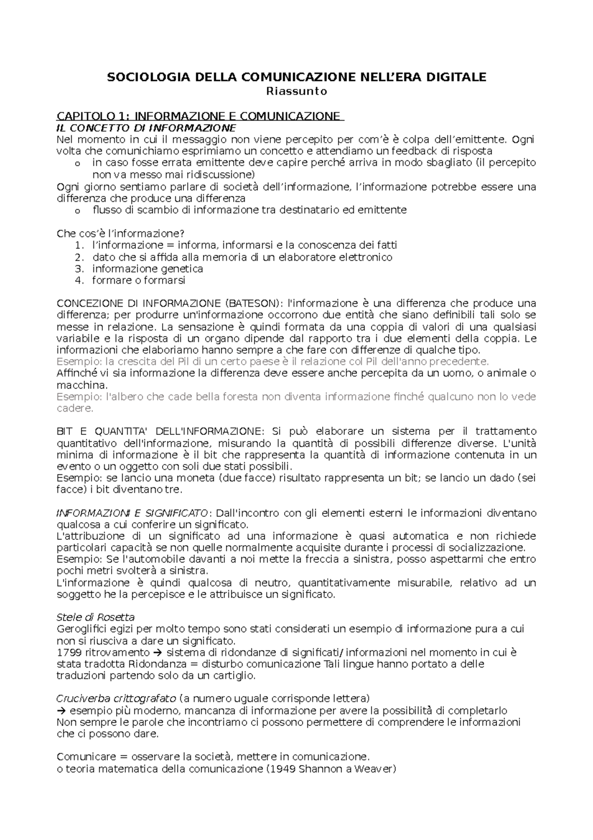 Sociologia Della Comunicazione nell'era digitale Riassunto - SOCIOLOGIA DELLA COMUNICAZIONE ...