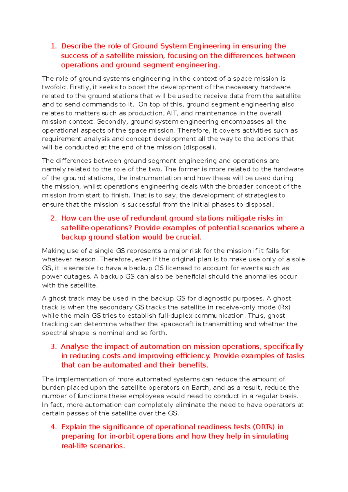 Mini-Essay style Qs - Sample questions - 1. Describe the role of Ground ...