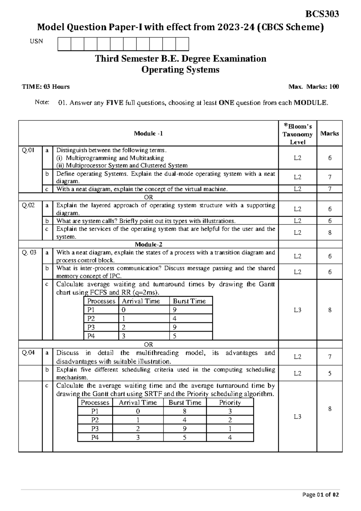 BCS303 - BCS Page 0 1 of 02 Model Question Paper-I with effect from ...