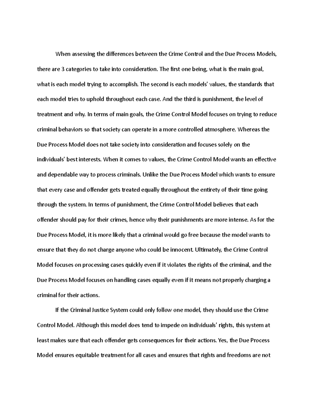 Writing Assignment - When assessing the differences between the Crime ...