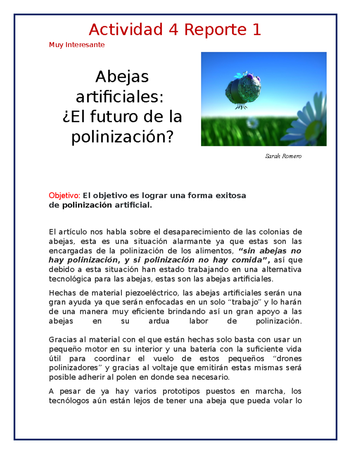 Reporte DE Investigacion Revista MUY Interesante Abejas artificiales ...