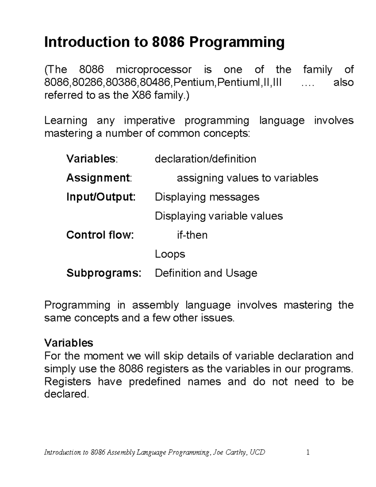 Alp-05 - Basics - Introduction to 8086 Programming (The 8086 microprocessor is one of the family ...