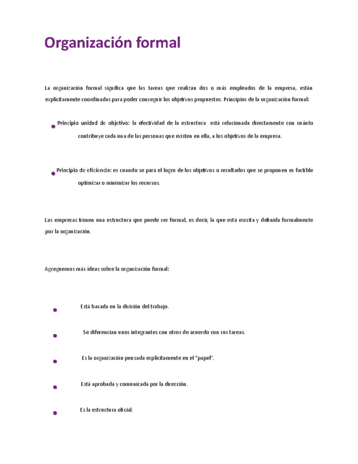 Estructuras organizacionales - Organización formal La organización ...